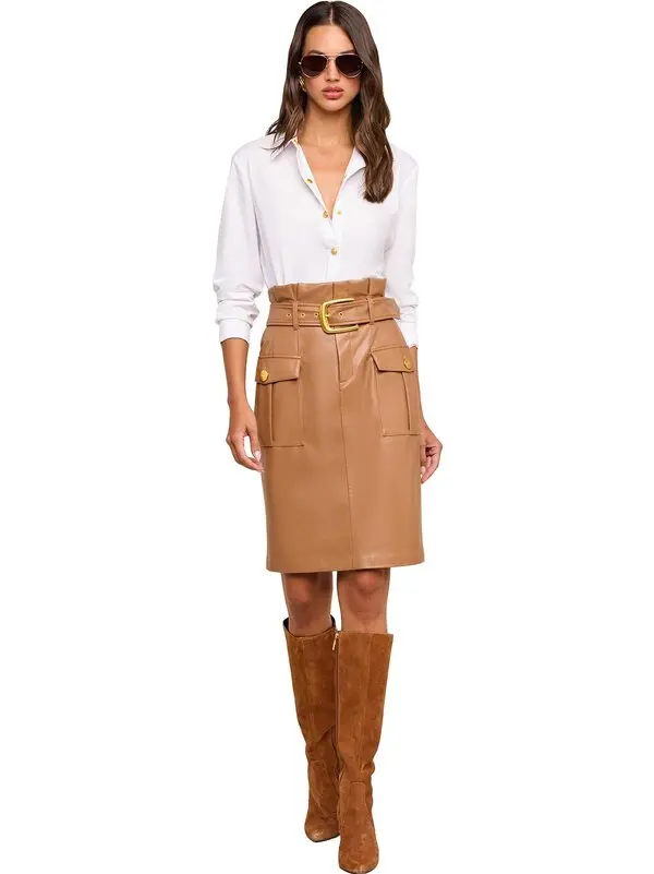 L'Agence Kaelis Vegan Leather Skirt - Soft Cognac