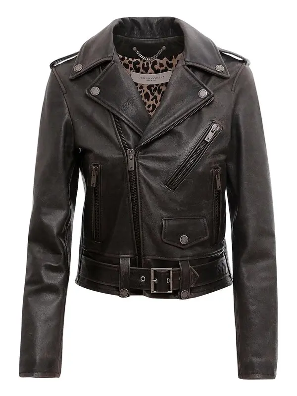 GOLDEN GOOSE Slim Fit Destiny Leather Biker Jacket - Black
