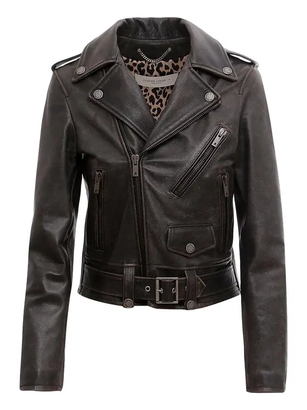 GOLDEN GOOSE Slim Fit Destiny Leather Biker Jacket - Black