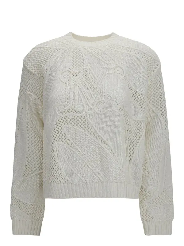 Max Mara Cotton Open-knit Crewneck Sweater - White