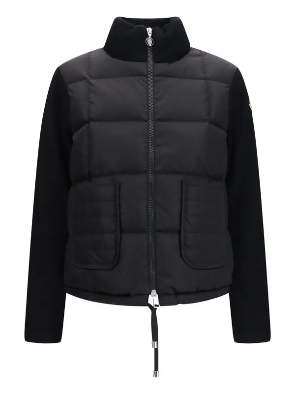 Moncler Quilted Wool Padded Cardigan With Zip - Black