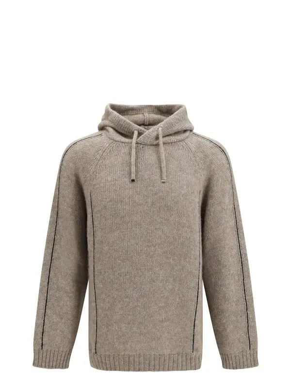 Giorgio Armani Alpaca-knit Hooded Sweatshirt With Contrasting Trims - Cream