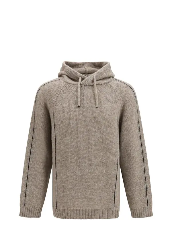 Giorgio Armani Alpaca-knit Hooded Sweatshirt With Contrasting Trims - Cream
