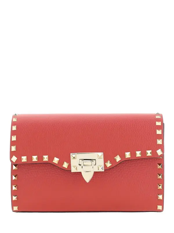 Valentino Garavani Small Rockstud Grained Calfskin Shoulder Bag - Red