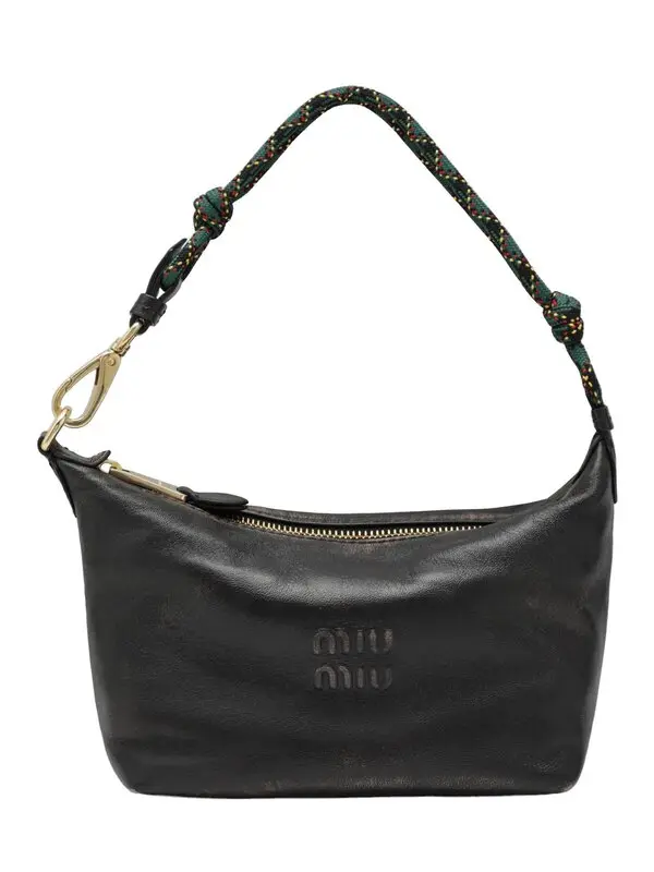 Miu Miu Aged-effect Nappa Leather Pouch In Coffee And Green - Brown