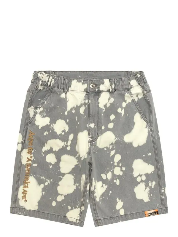 AAPE Unvs Unvs Splatter Printed Denim Shorts /beige - Grey