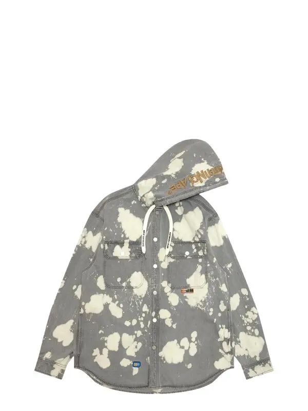 AAPE Unvs Splatter Printed Hooded Long Sleeve Shirt - Grey