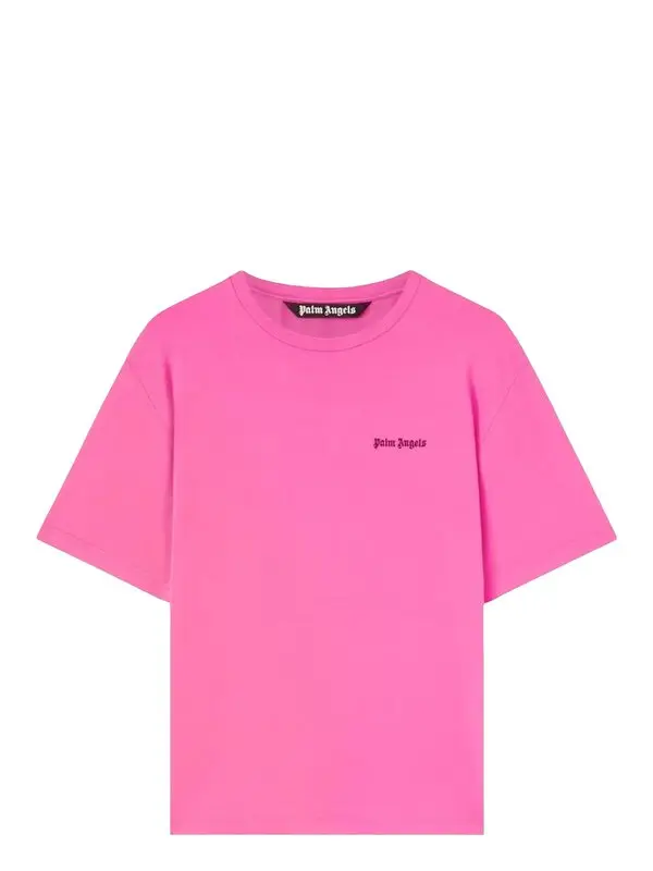 Palm Angels Embroidered Logo Slim Tee 'fuchsia/black - Pink