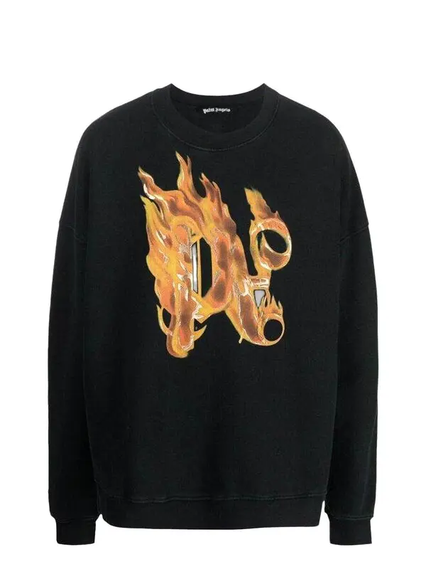 Palm Angels Burning Monogram Crewneck - Black
