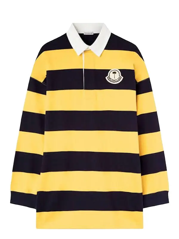 Palm Angels X Moncler Long-sleeve Polo /blue - Yellow