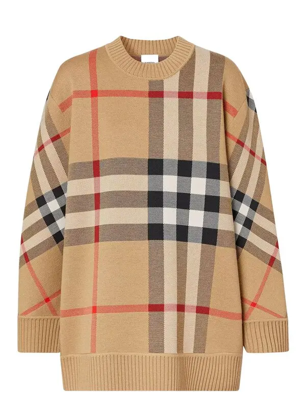 Burberry Check Technical Merino Wool Jacquard Sweater - Tan