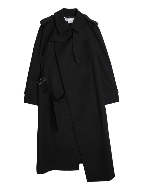 Comme Des Garçons Thick Gabardine Belted Trench Coat - Black