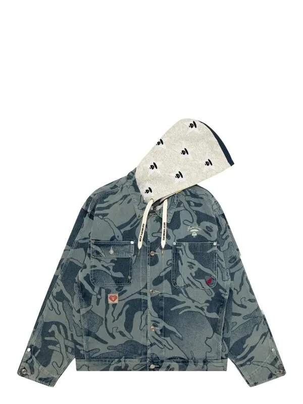 AAPE Unvs Moonface Hooded Camo Denim Jacket - Blue