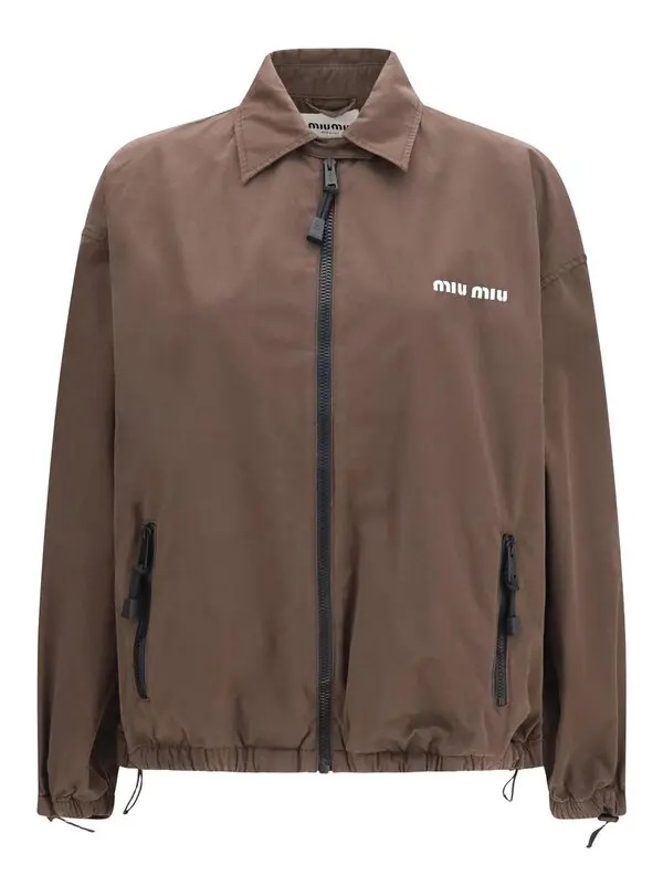 Miu Miu Gabardine Jacket With Zip - Brown