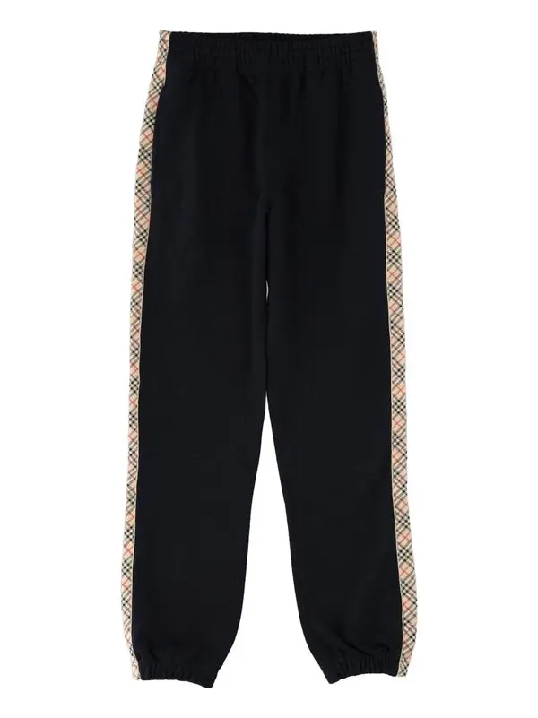Burberry Pantalone Da Jogging In Cotone Con Finiture Check - Blue