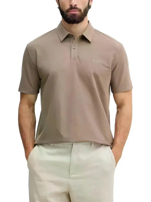 Guess Logo-embroidered Short-sleeve Polo Shirt - Neutrals