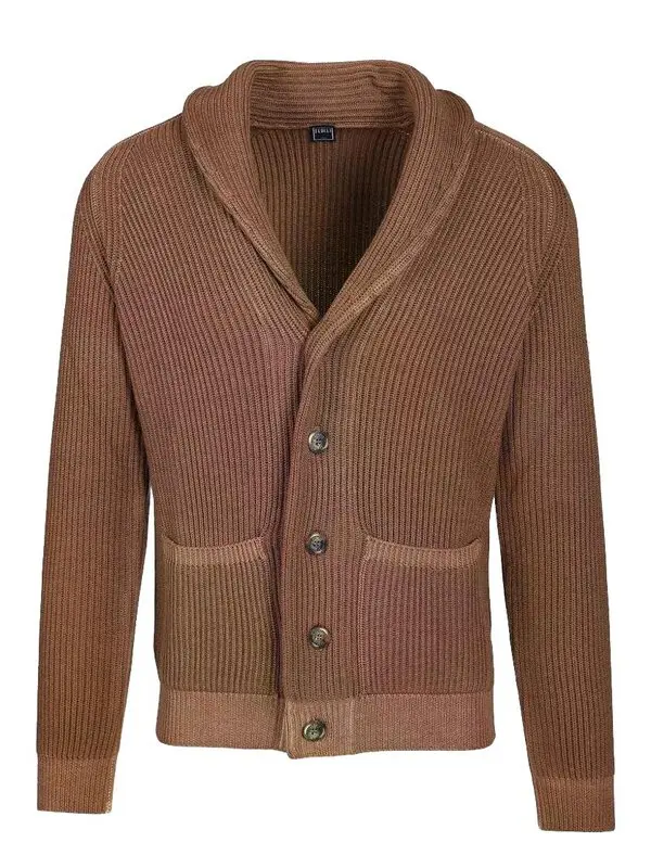 Fedeli Ribbed-knit Shawl-collar Cardigan - Brown