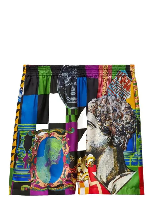 Versace Printed Silk Twill Shorts - Black