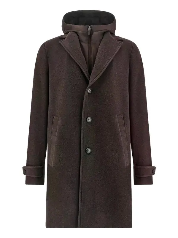 Paul & Shark Hooded Wool Coat - Brown