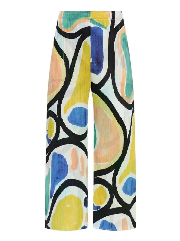 Issey Miyake Roll Plissé-effect Abstract-print Trousers - Neutrals