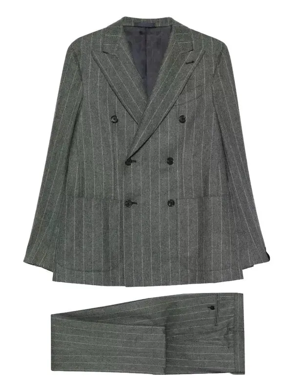 Caruso Aida Pinstripe Double-breasted Wool Suit - Grey
