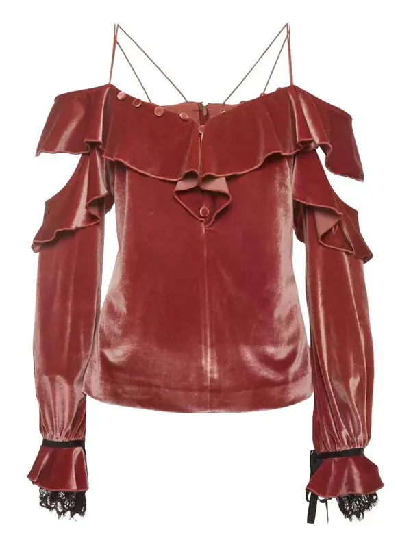 SELF-PORTRAIT Ruffled Off-shoulder Top - Red