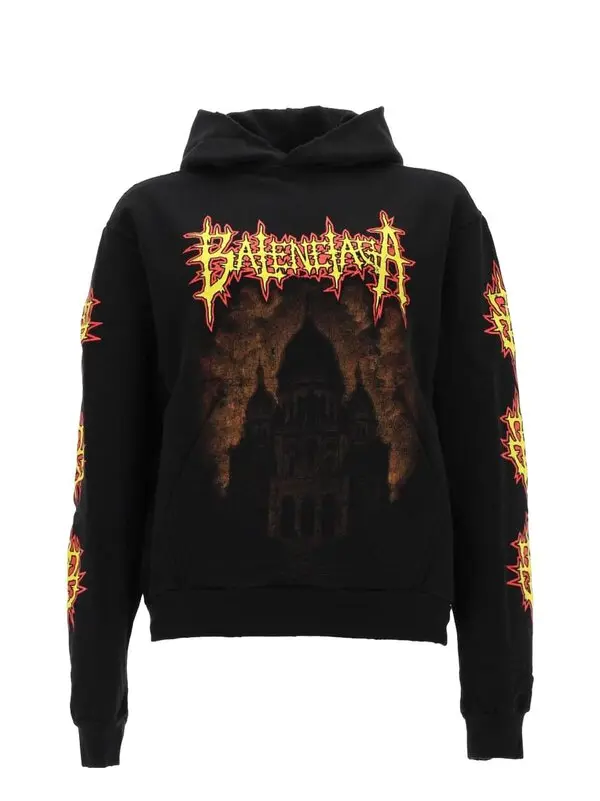 Balenciaga Logo Print Cotton Hoodie - Black