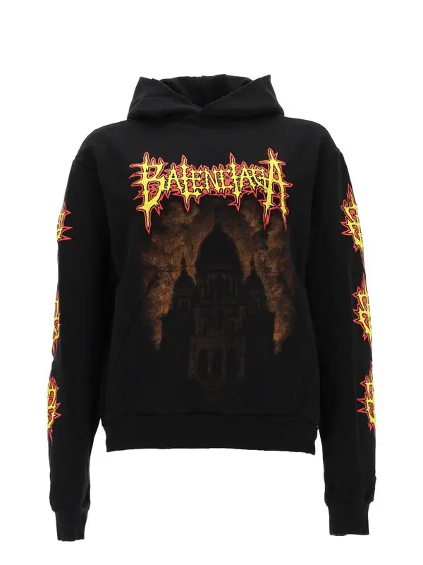 Balenciaga Logo Print Cotton Hoodie - Black