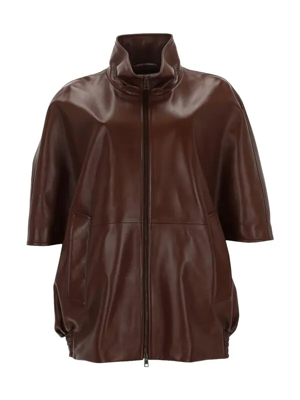Balenciaga Leather Zip Jacket - Brown