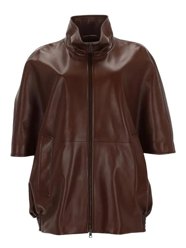 Balenciaga Leather Zip Jacket - Brown