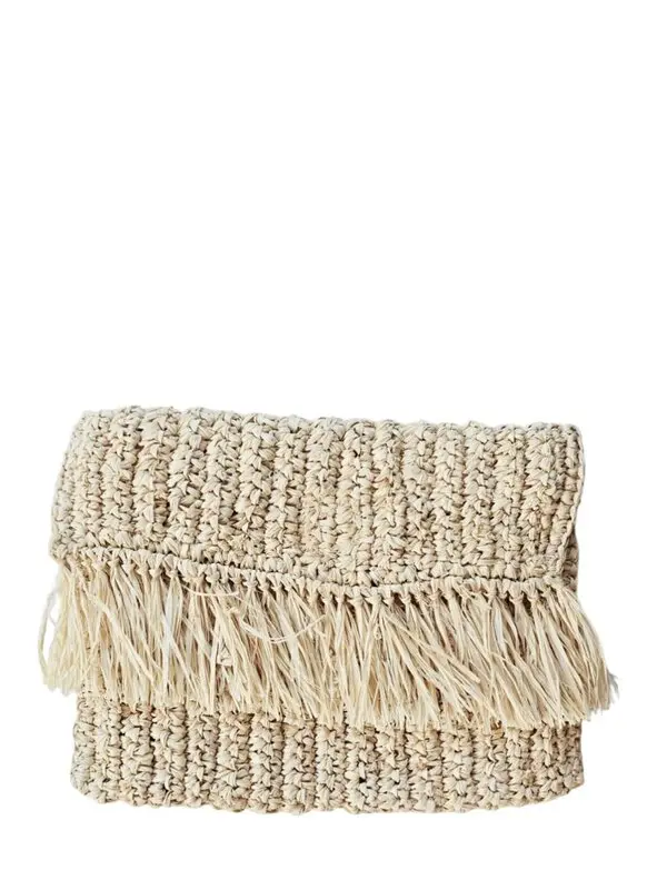 OHSUN Neutrals Ebba Raffia Fringe Pouch Vanilla - Yellow