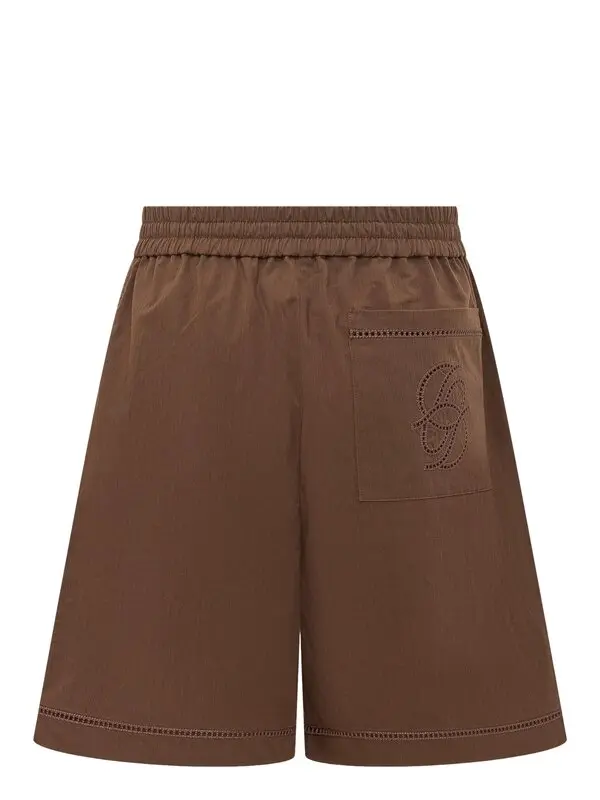 Drole De Monsieur Mini Shorts With Ethnic Inserts And Perforated Details - Brown