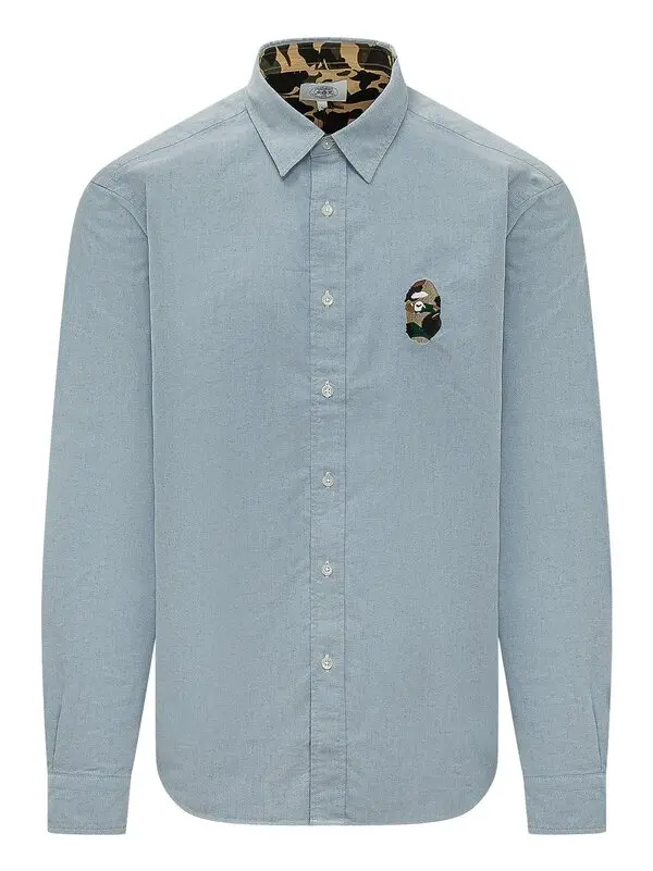 A BATHING APE Embroidered Logo Shirt - Sax