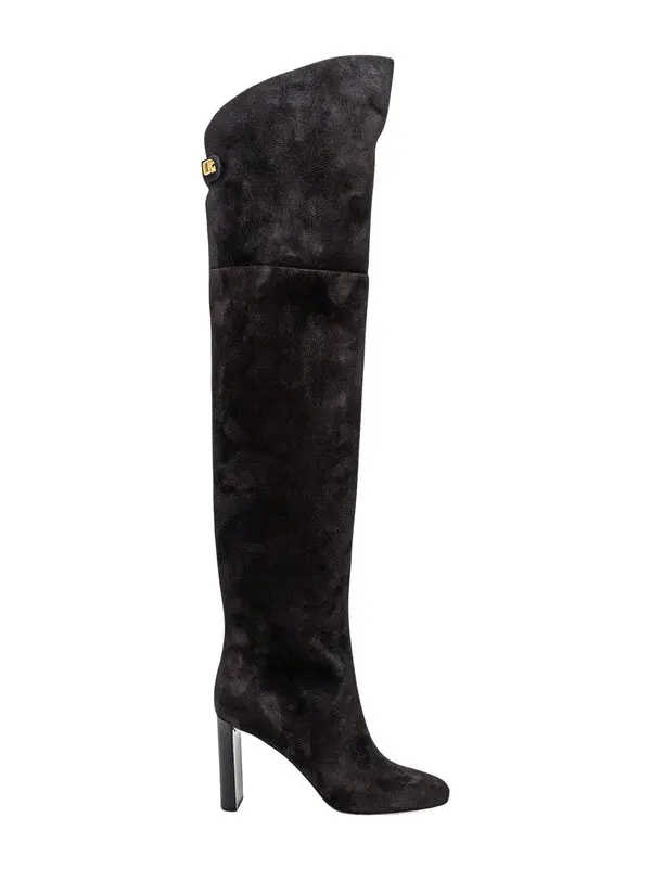 MAISON SKORPIOS Over The Knee Leather Boots - Black