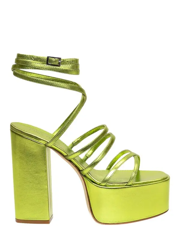 Paris Texas Metallic Leather Platform Sandals - Acid