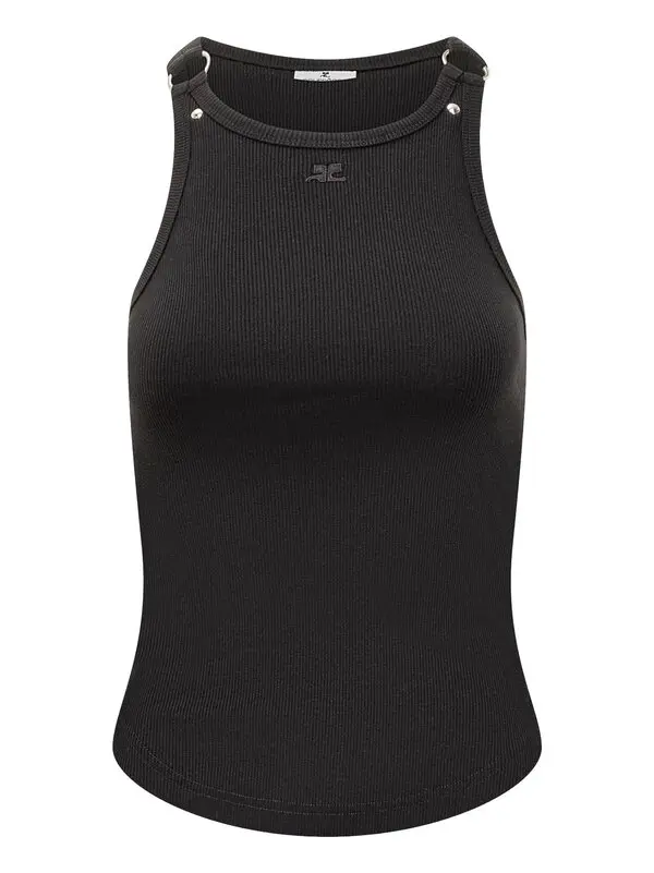 COURREGES Ribbed Tank Top - Black