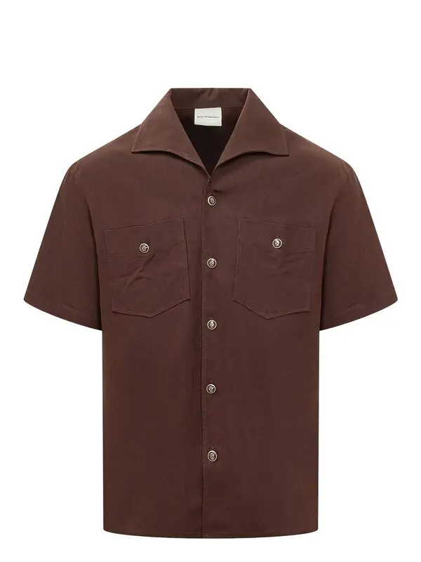 Drole De Monsieur Sleeves Cut Striped Shirt - Brown
