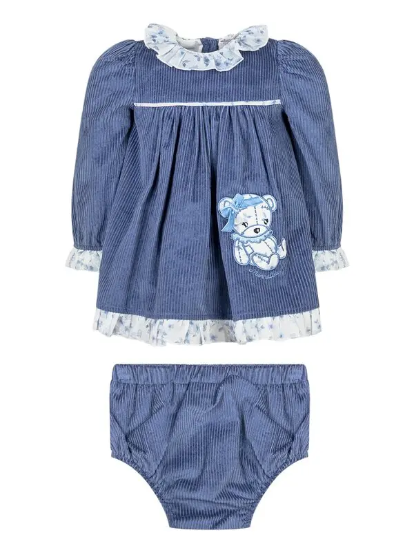 Monnalisa Velvet Suit With Teddy Bear - Avio