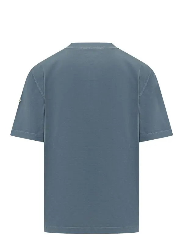Moncler Cotton Logo T-shirt With Cut Sleeves - Blu