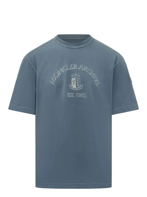 Moncler Cotton Logo T-shirt With Cut Sleeves - Blu