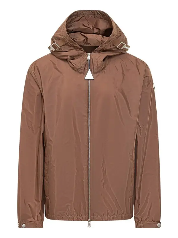 Moncler Mini Jacket With Hoodie And Front Zip Closure - Marrone