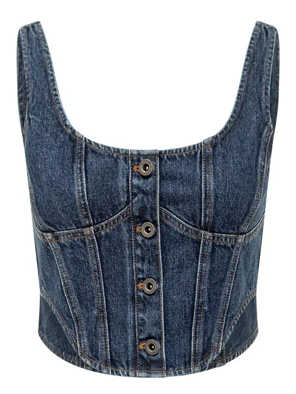 SELF-PORTRAIT Denim Mini Corset Top - Blue