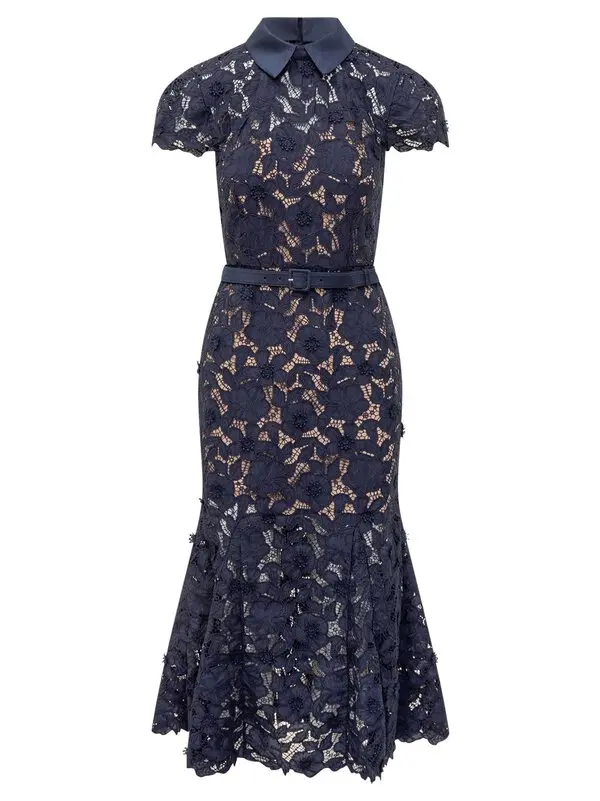 SELF-PORTRAIT Floral Pattern Midi Dress - Navy