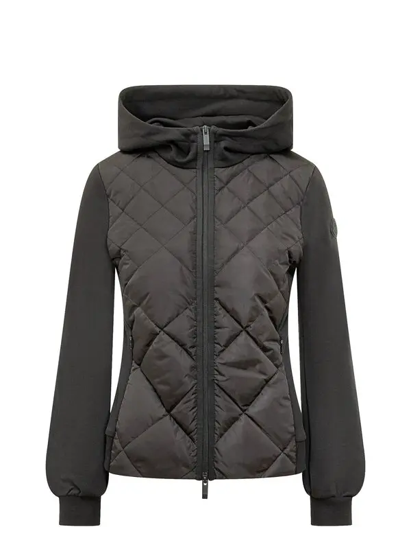 Moncler Zip-up Sweatshirt With Quilted Hood - Nero