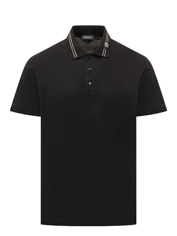 Versace Embroidered Polo With Modern Detailing - Black