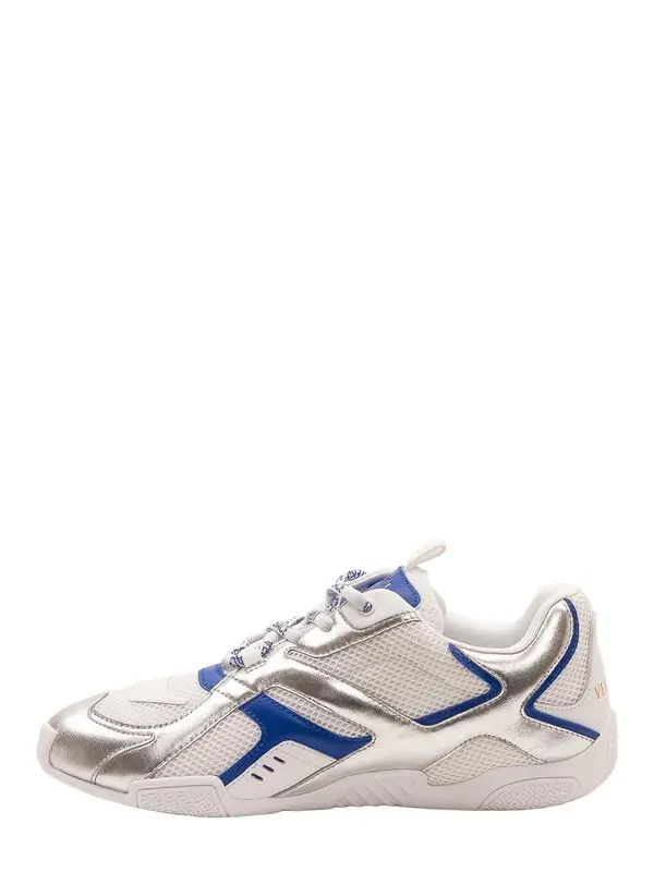 Versace Laminated Leather Sneakers - Silver/white/blue