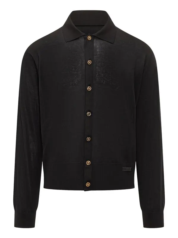 Versace Lightweight Knit Pullover With Buttons - Nero