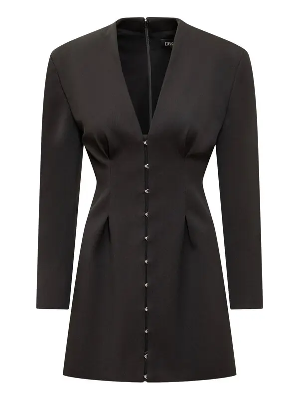 DEL CORE Virgin Wool V-neck Suit Dress - Black
