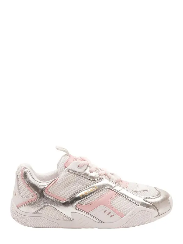 Versace Laminated Leather Sneaker - Silver/white/pink