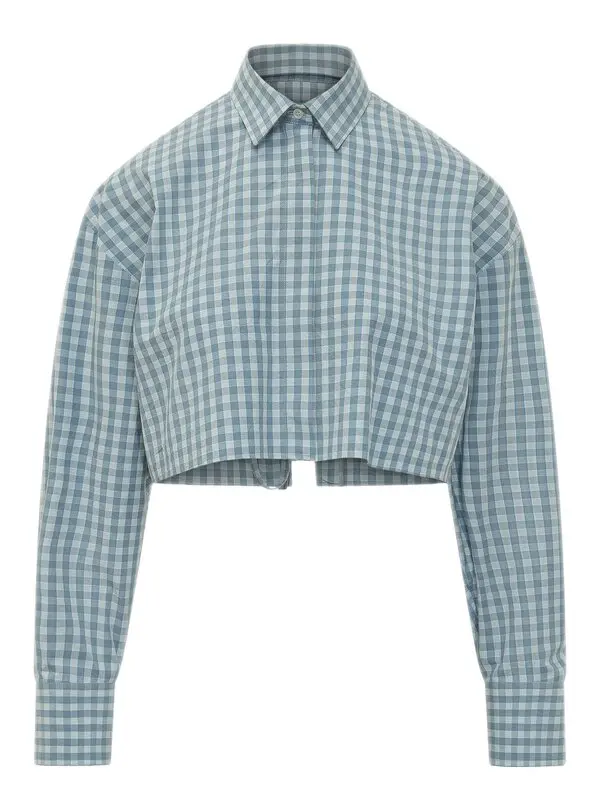 MSGM Checkered Short Sleeve Shirt - Light Blue